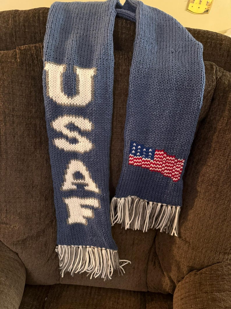 Double Knit Scarf With Army, Navy, USAF, USCG or USMC & American Flag ...