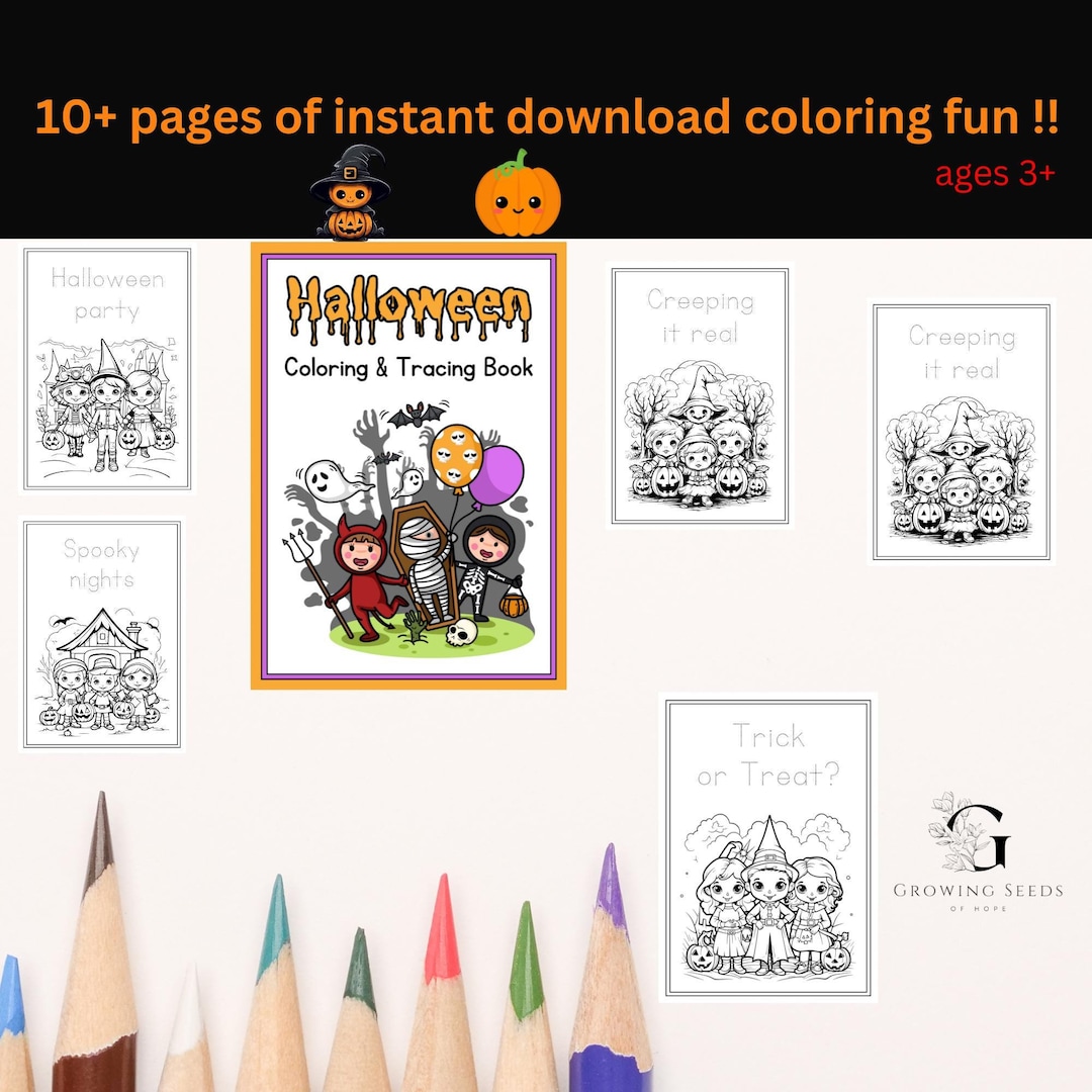 Printable Halloween Coloring & Tracing Book for Kids - Etsy