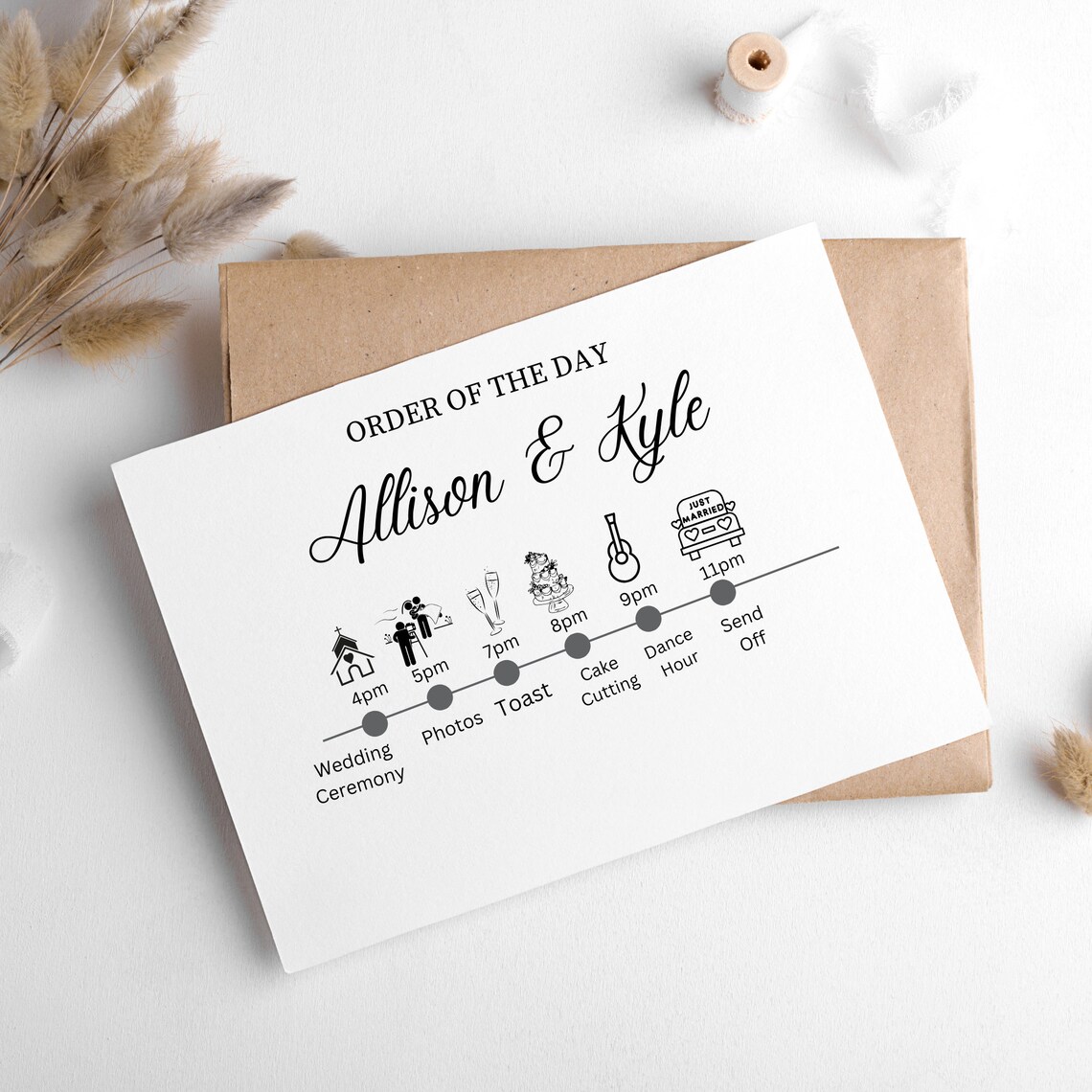 Wedding Timeline Card Template | Wedding Icons Svg | Editable Printable ...
