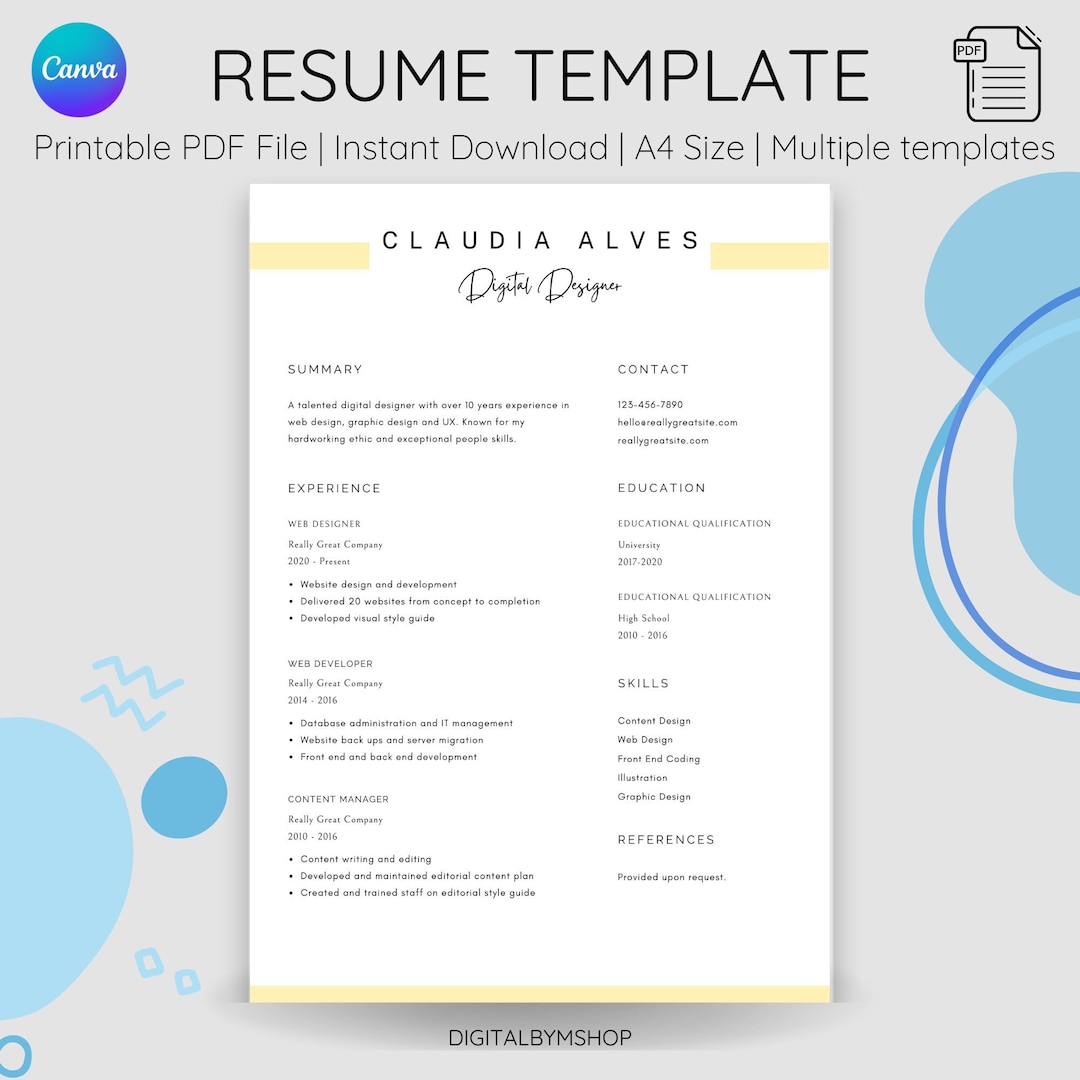 Curriculum Vitae Editable Basic Resume Template CV Canva Stencil ...