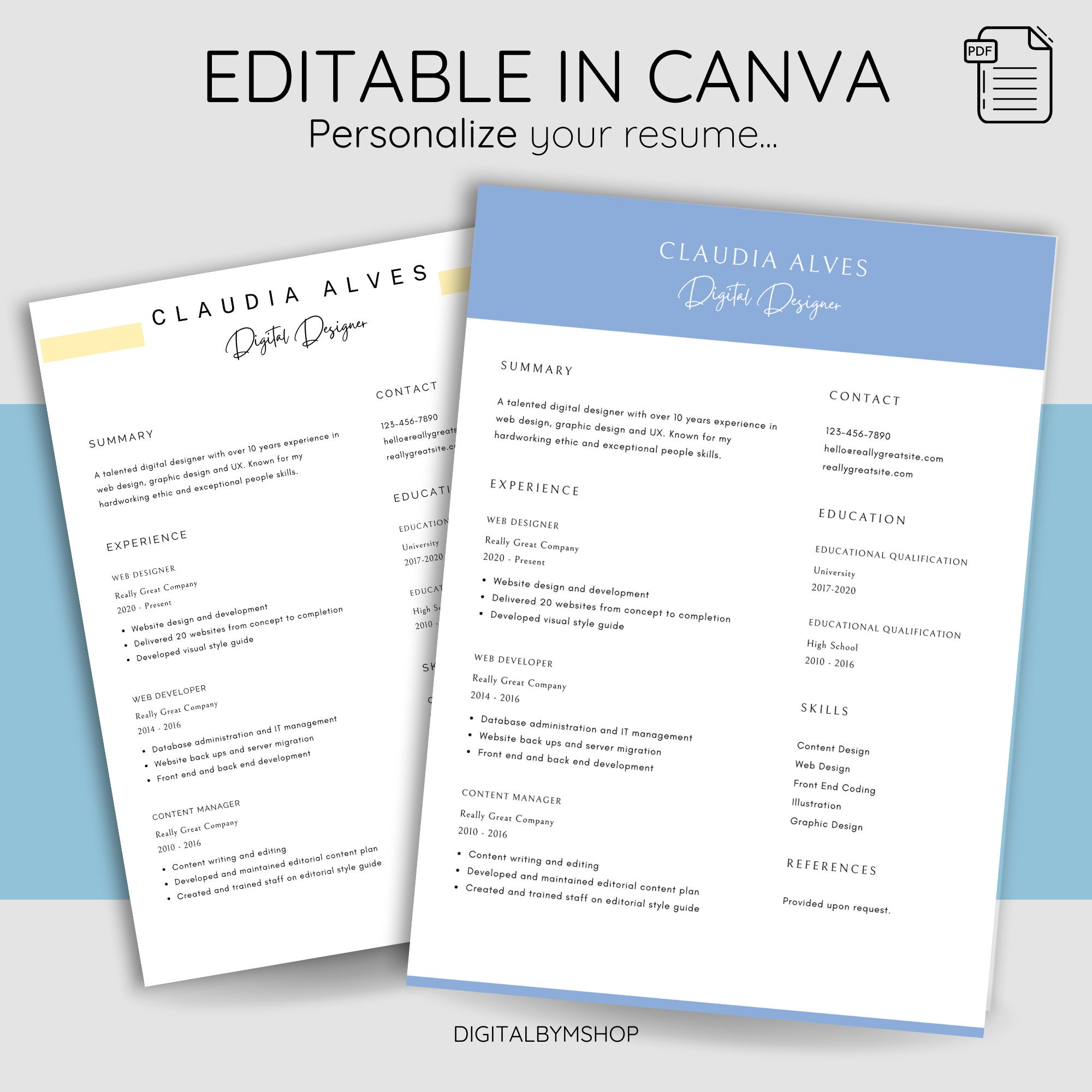 Curriculum Vitae Editable Basic Resume Template CV Canva Stencil ...
