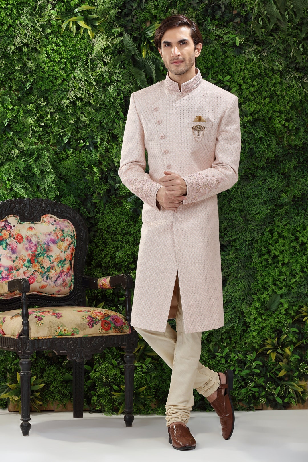 Peach Cream Sherwani Set for Wedding Royal Look for Men & Boys Achkan ...