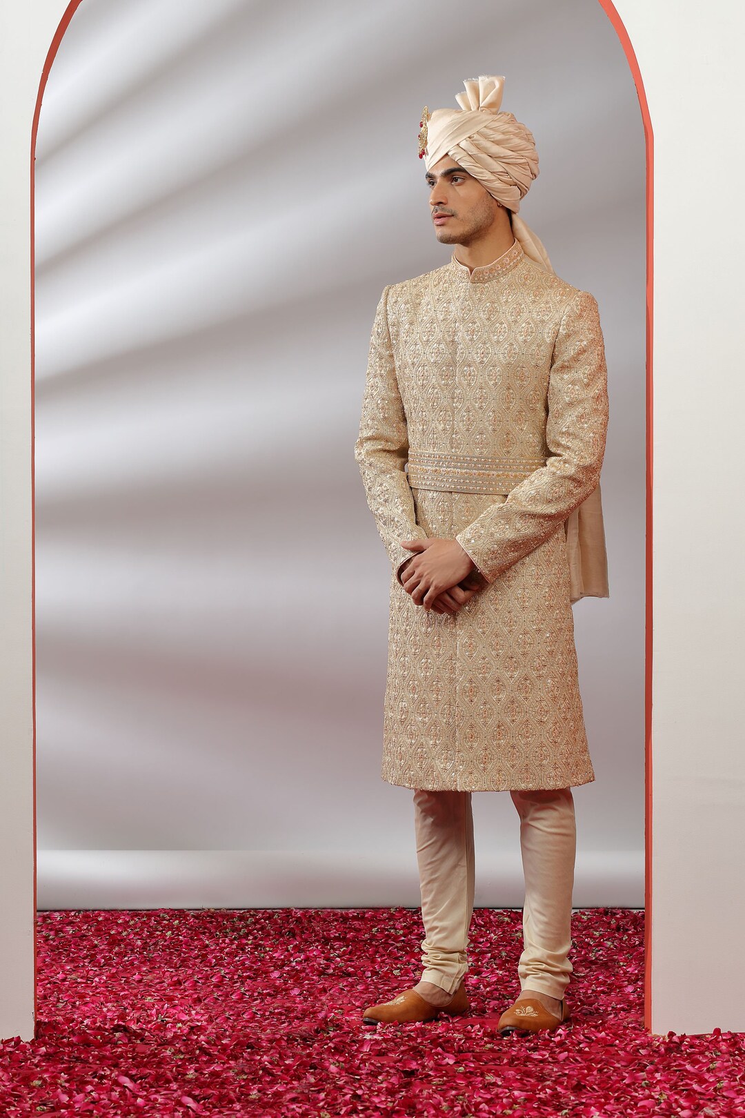 Golden Embroidered Sherwani Set: Royal Wedding Outfit - Etsy UK
