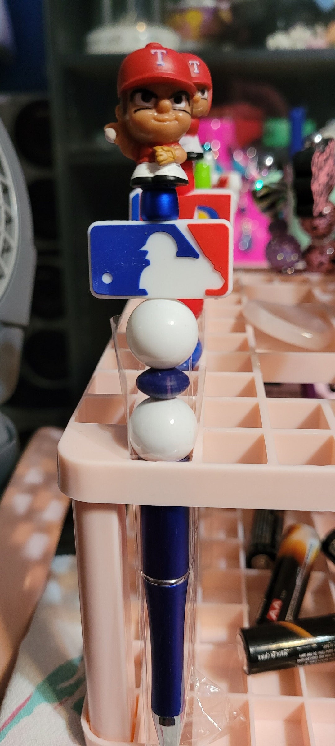 Texas Rangers Bead Pen With Baseball Pitcher, Sports Pen, Ballpoint Pen ...