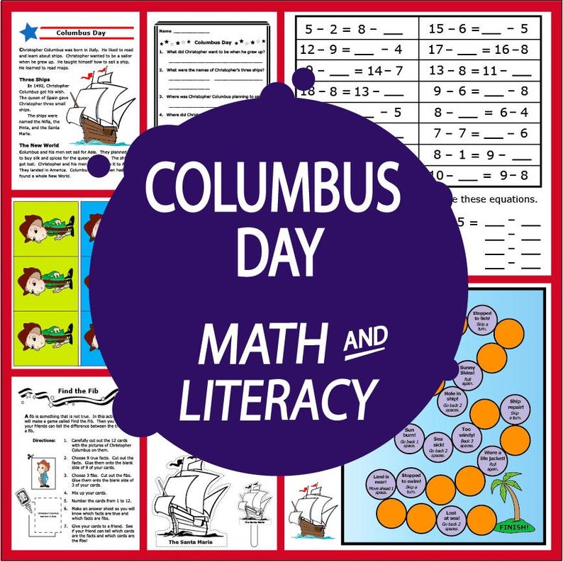 Columbus Day Unit – Math & Literacy Christopher Columbus Activities - Etsy
