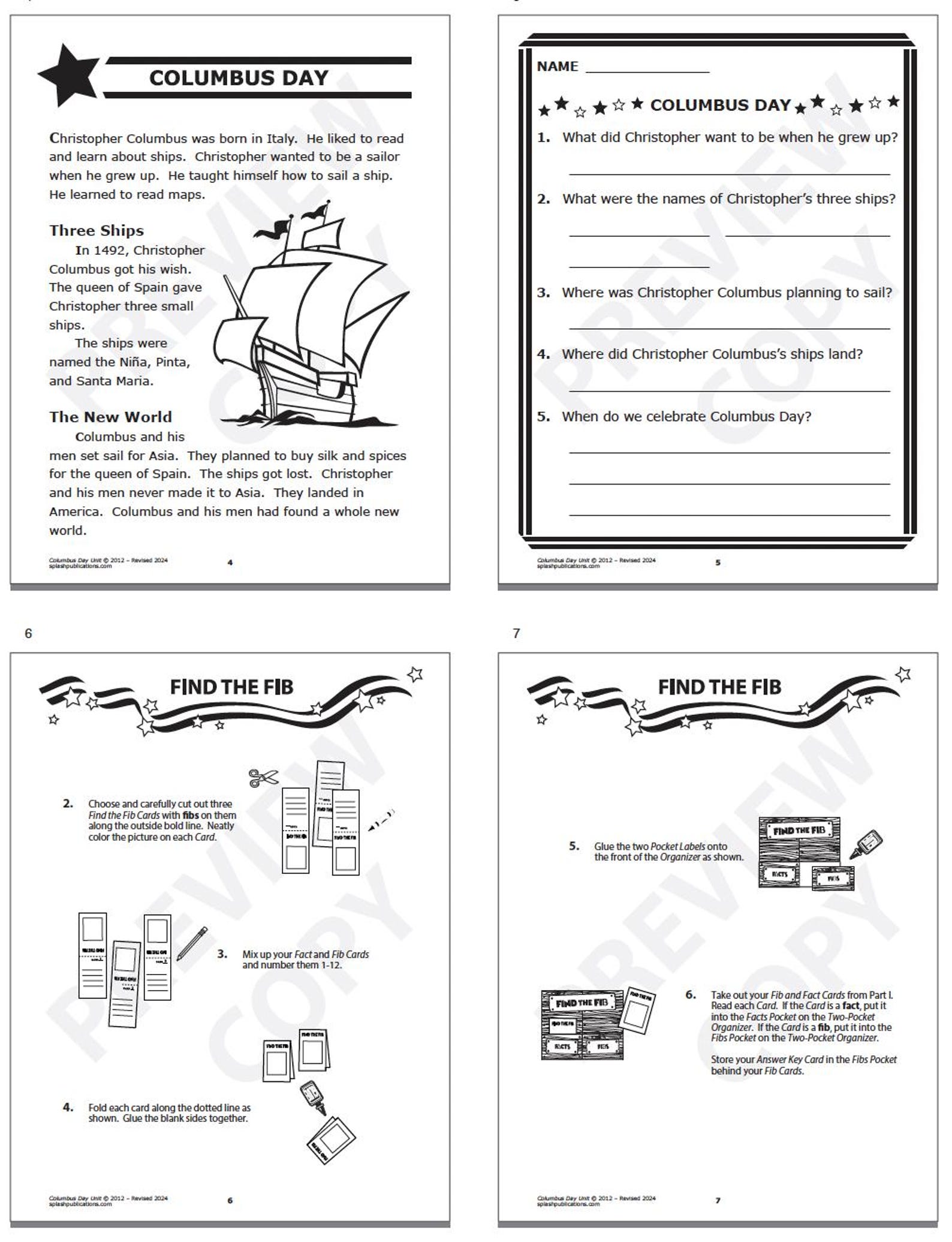 Columbus Day Unit – Math & Literacy Christopher Columbus Activities - Etsy