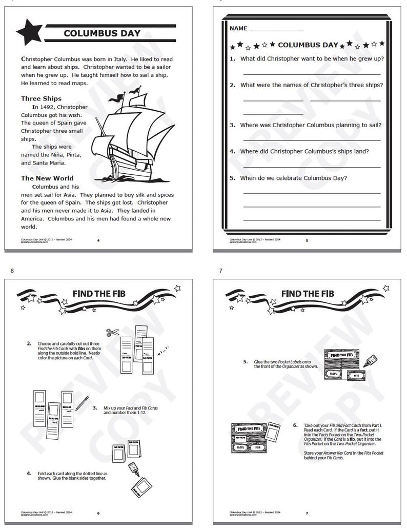 Columbus Day Unit – Math & Literacy Christopher Columbus Activities - Etsy