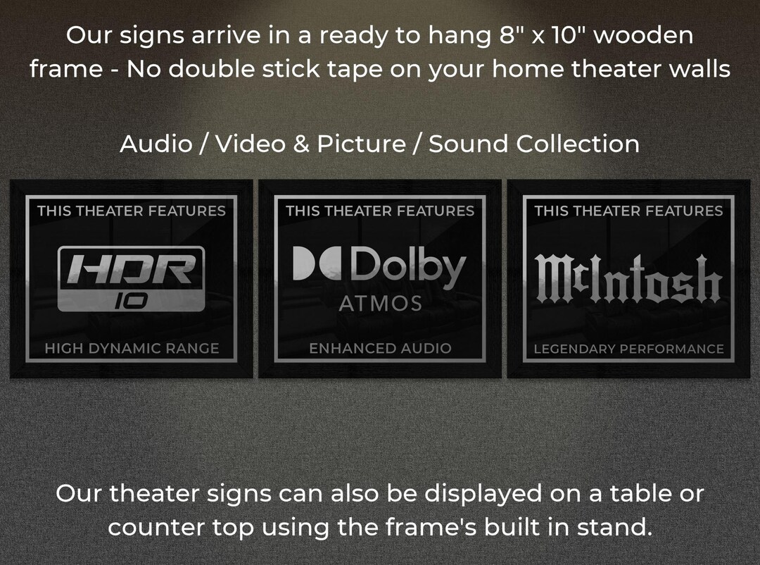 Framed 8" X 10" Home Theater / Cinema Sign - 4 Pack - (choose Any Four ...