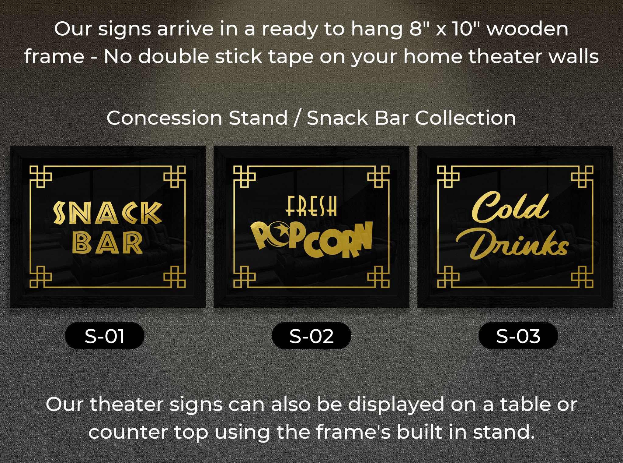 Framed 8" X 10" Home Theater / Cinema Sign - Snack Bar, Cold Drinks, or ...
