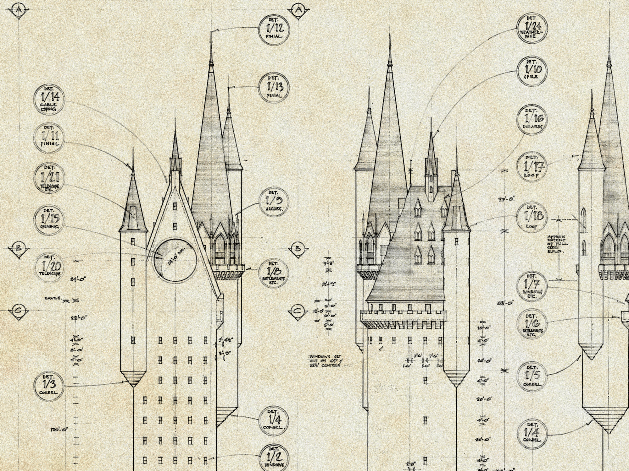 Wizard School Head Master Astronomy Tower Blueprint Print 17” X 11 ...