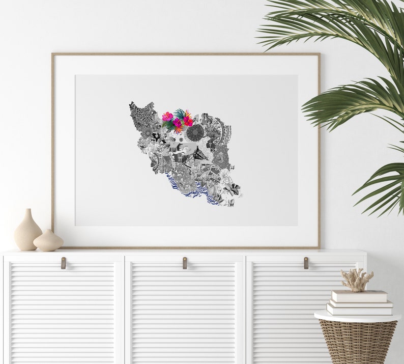 Iran Map Art Print: Persian Calligraphy, Historical Details (digital ...