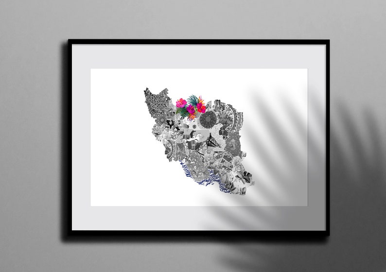 Iran Map Art Print: Persian Calligraphy, Historical Details (digital ...