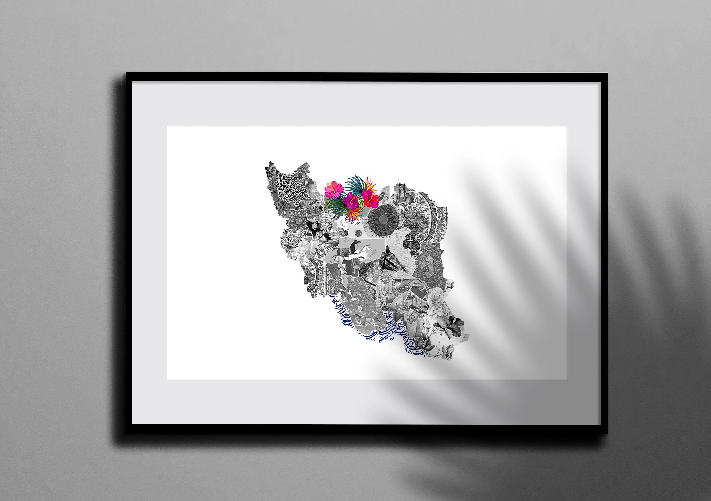 Iran Map Art Print: Persian Calligraphy, Historical Details (digital ...