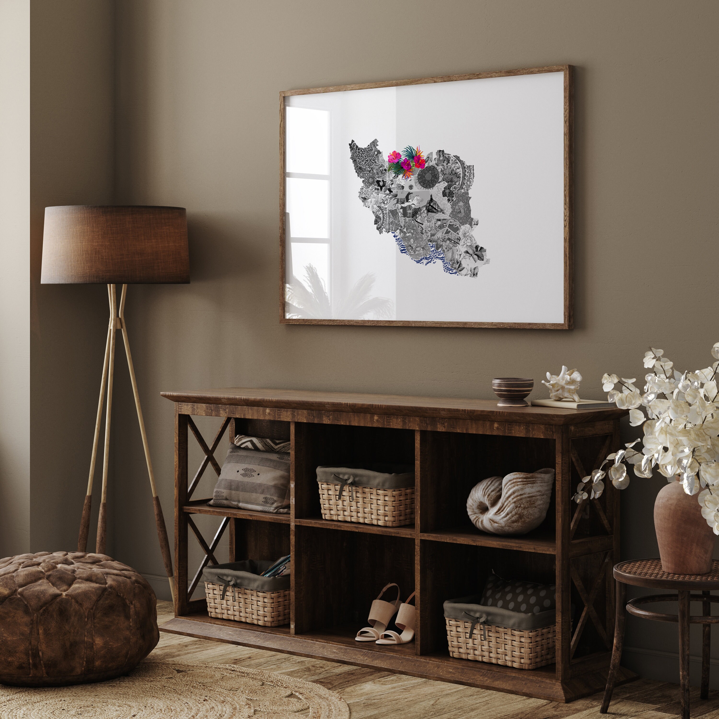 Iran Map Art Print: Persian Calligraphy, Historical Details (digital ...