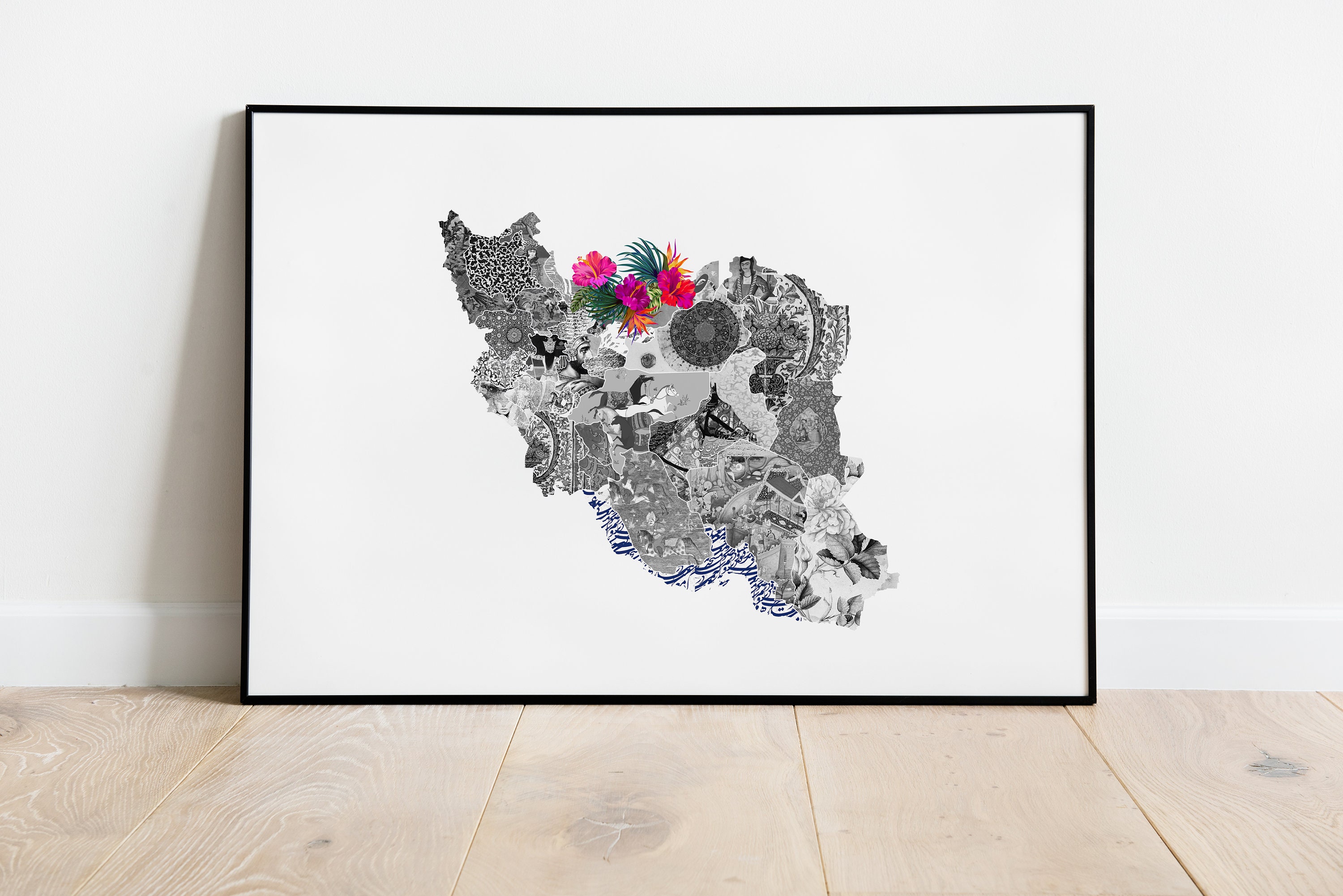Iran Map Art Print: Persian Calligraphy, Historical Details (digital ...