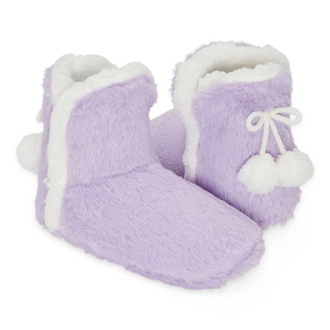 Girls Purple Furry Bootie Slippers With Pom Poms - Etsy