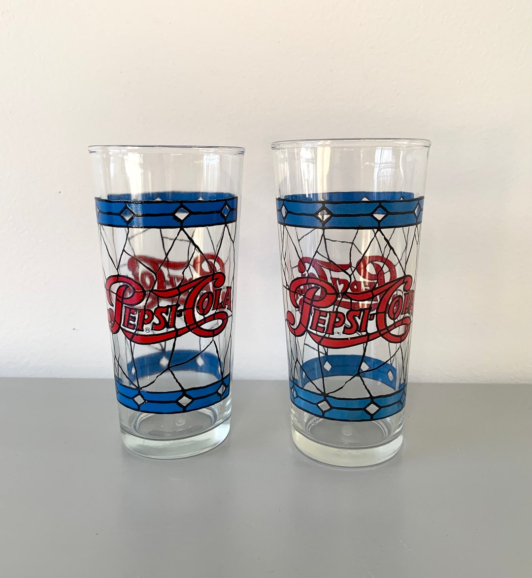 2 Vintage 1970s Pepsi Cola Drinking Glasses, Stained Glass Style - Etsy