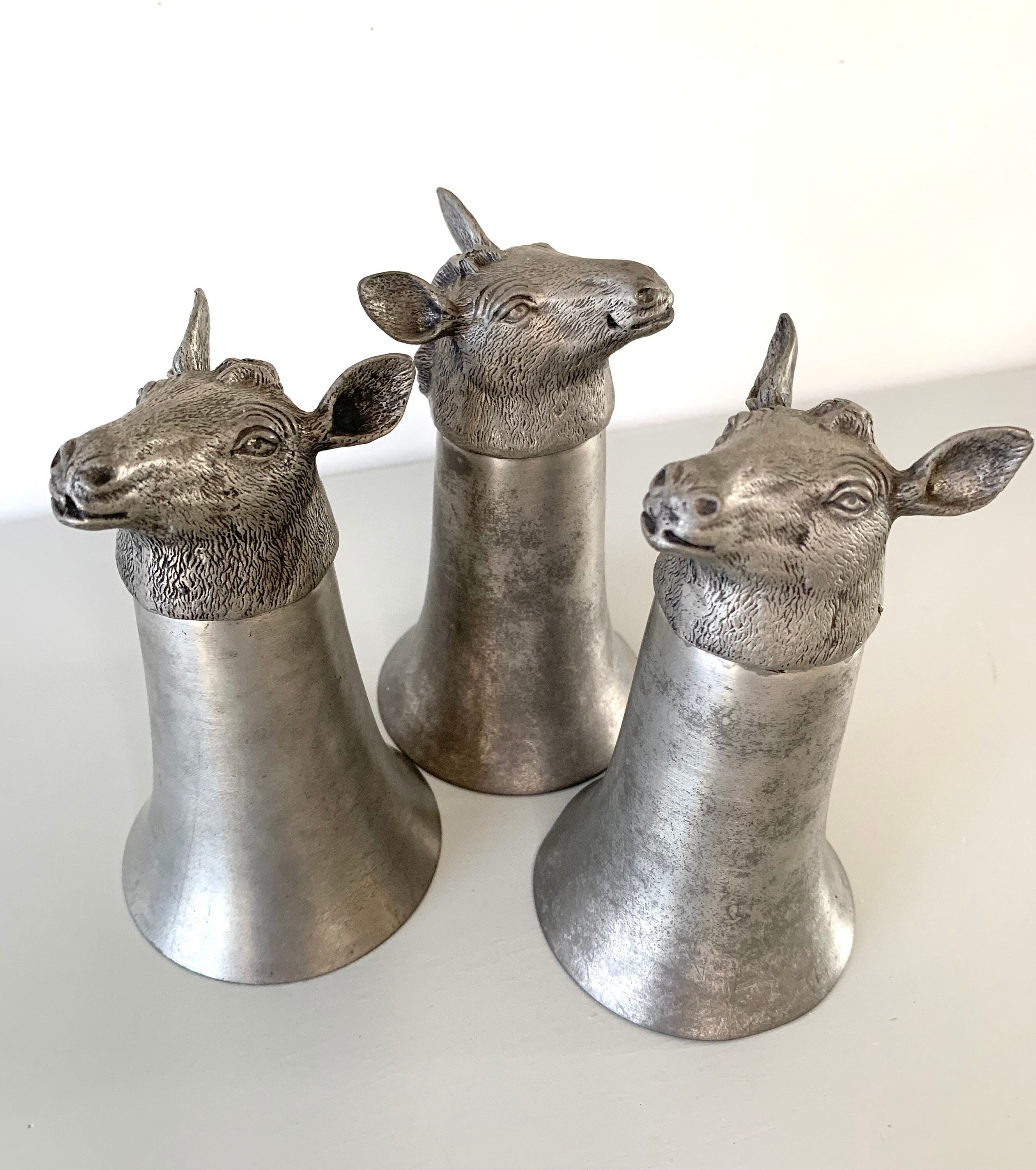 4 Vintage Pewter Stag Stirrup Cups, Vintage Barware, Fox Hunting Cups ...