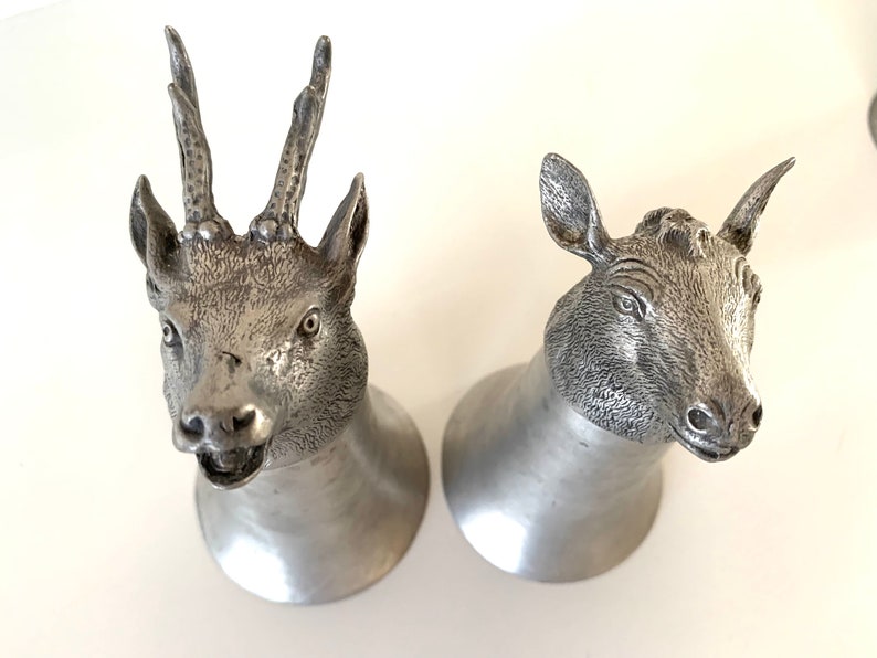 4 Vintage Pewter Stag Stirrup Cups, Vintage Barware, Fox Hunting Cups ...