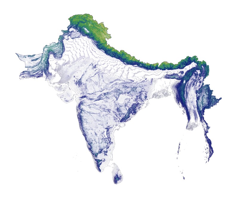 Topography of the Sub Continent Map Print - Etsy UK