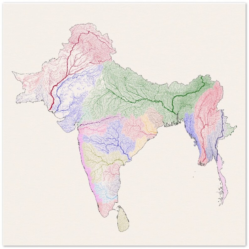 Rivers of the Sub Continent Map Print - Etsy