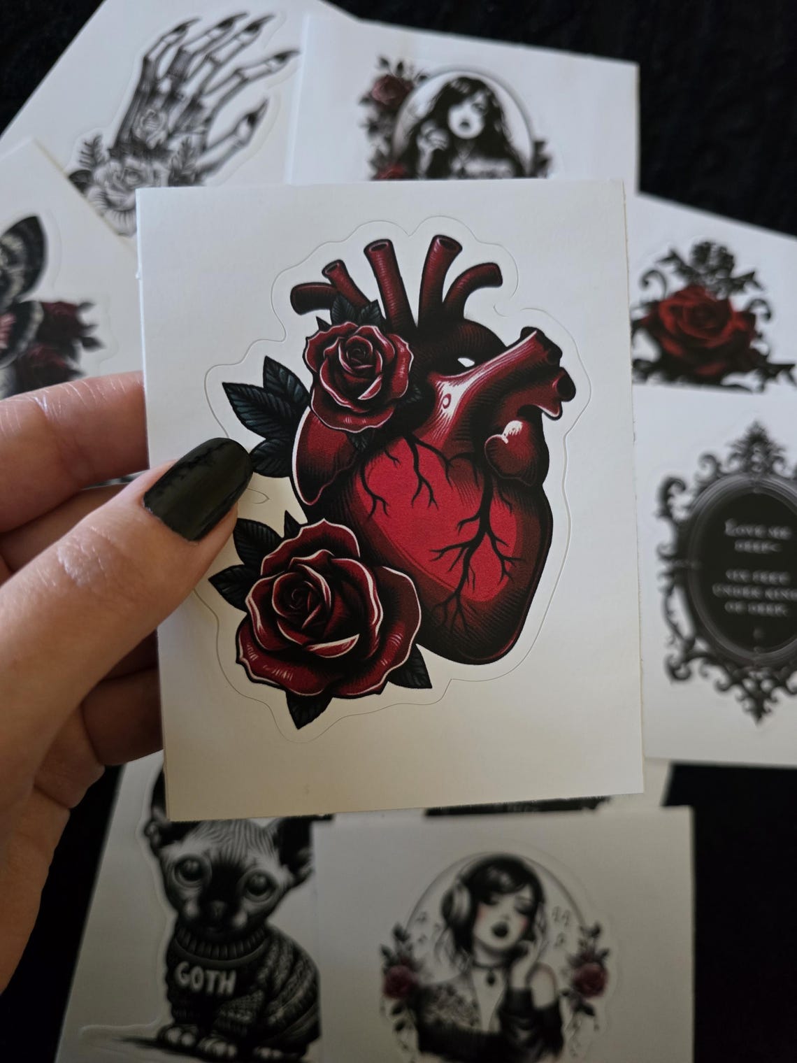 Gothic Anatomical Heart Sticker - Waterproof Vinyl Decal With Roses ...