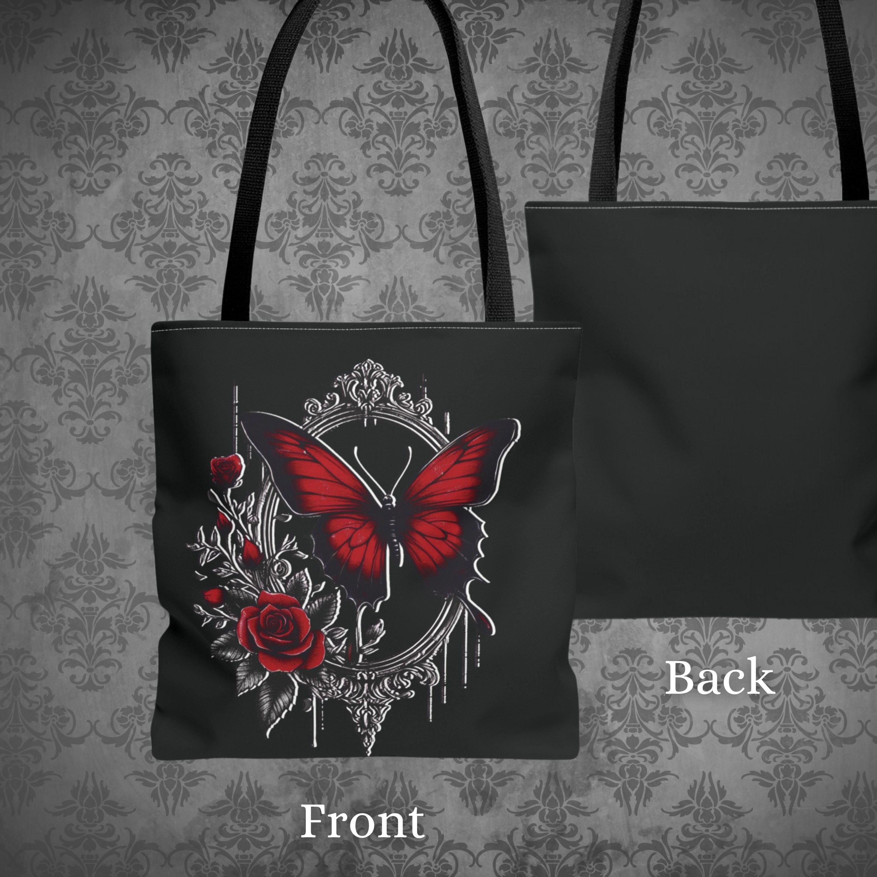 Red Butterfly Tote Bag Aesthetic Gothic Bag Shoulder Bag Floral Tote ...