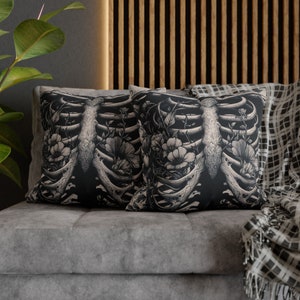 Floral Rib Cage Pillowcase | Aesthetic Gothic Pillow Cover | Indoor ...
