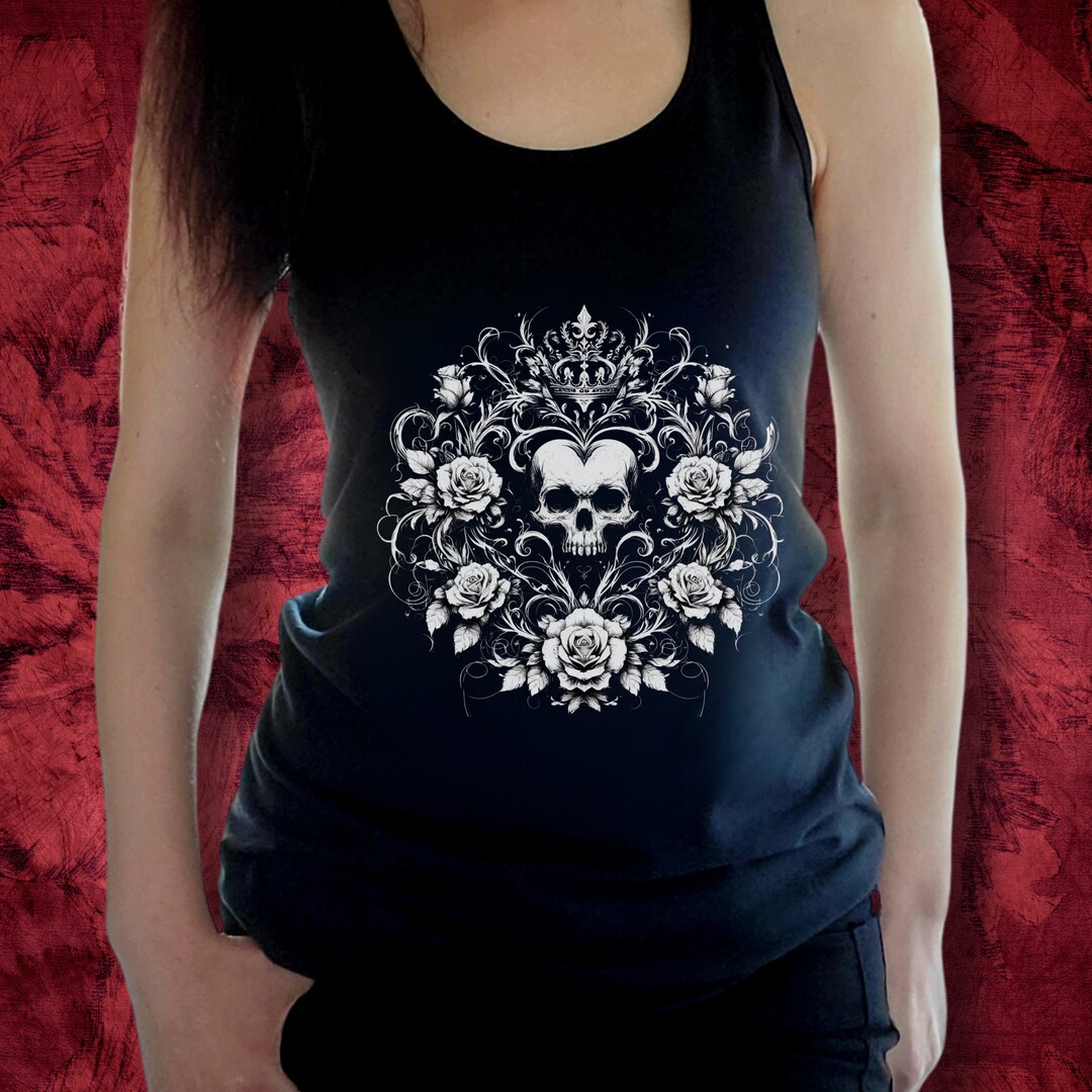 Skull and Roses Racerback Goth Tank Top for Women Alt Clothing for Teen ...