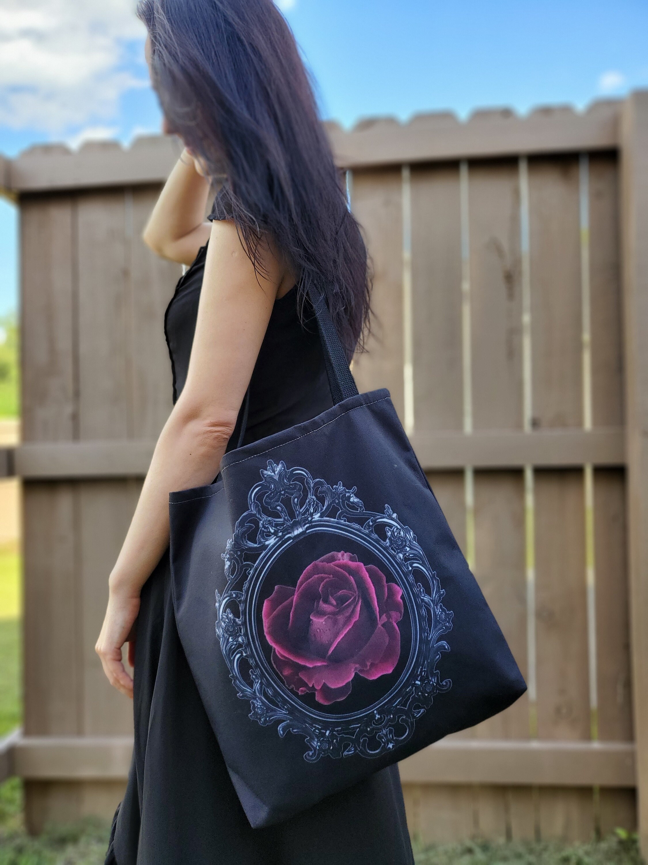 Gothic Rose Tote Bag - Aesthetic Goth Bag - Shoulder Bag - Floral Tote ...