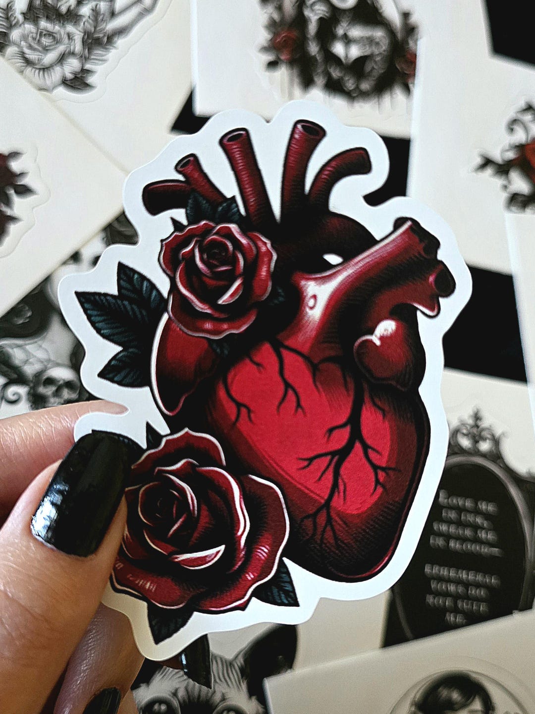 Gothic Anatomical Heart Sticker - Waterproof Vinyl Decal With Roses ...
