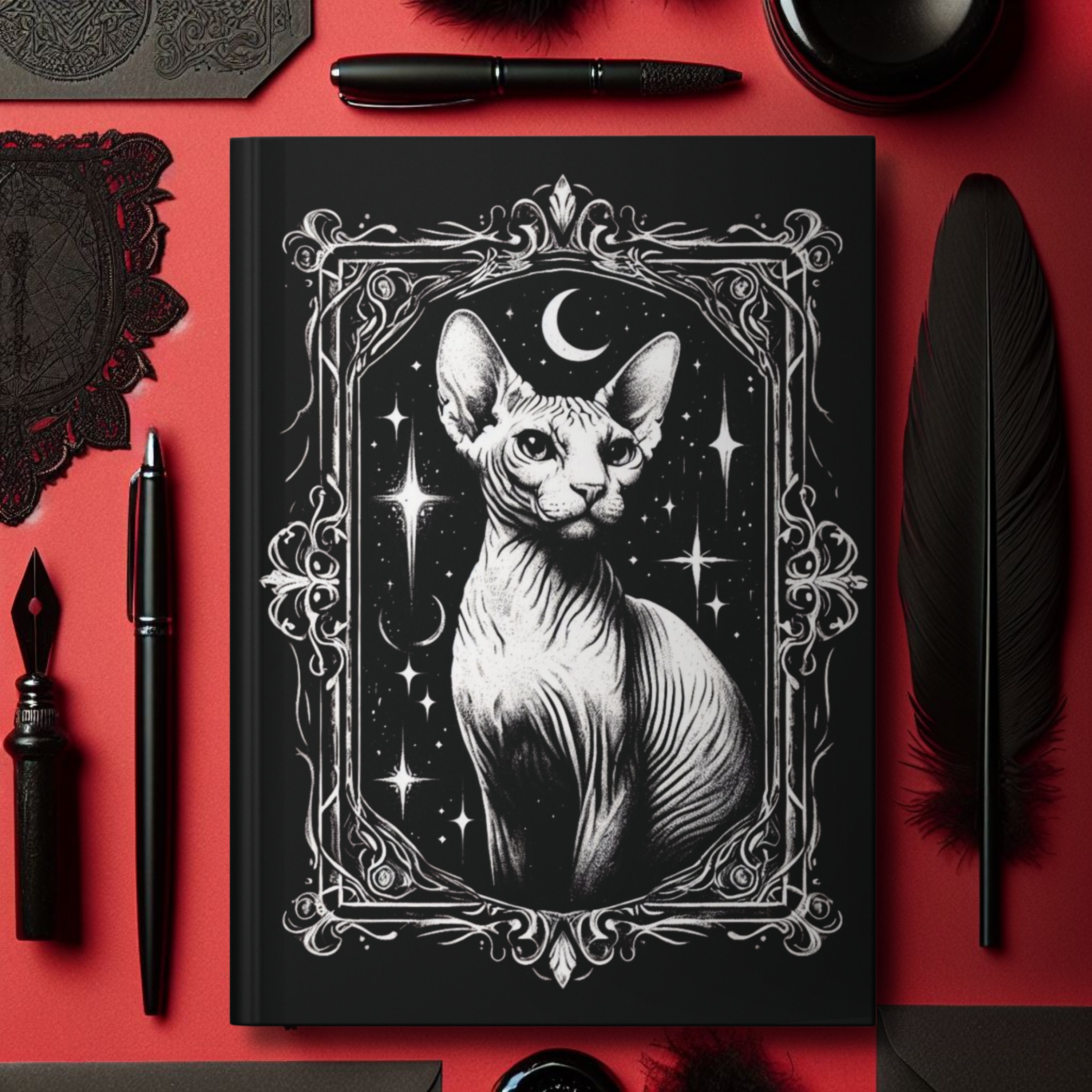 Celestial Sphynx Cat Gothic Journal Hardcover Notebook Gratitude Diary ...