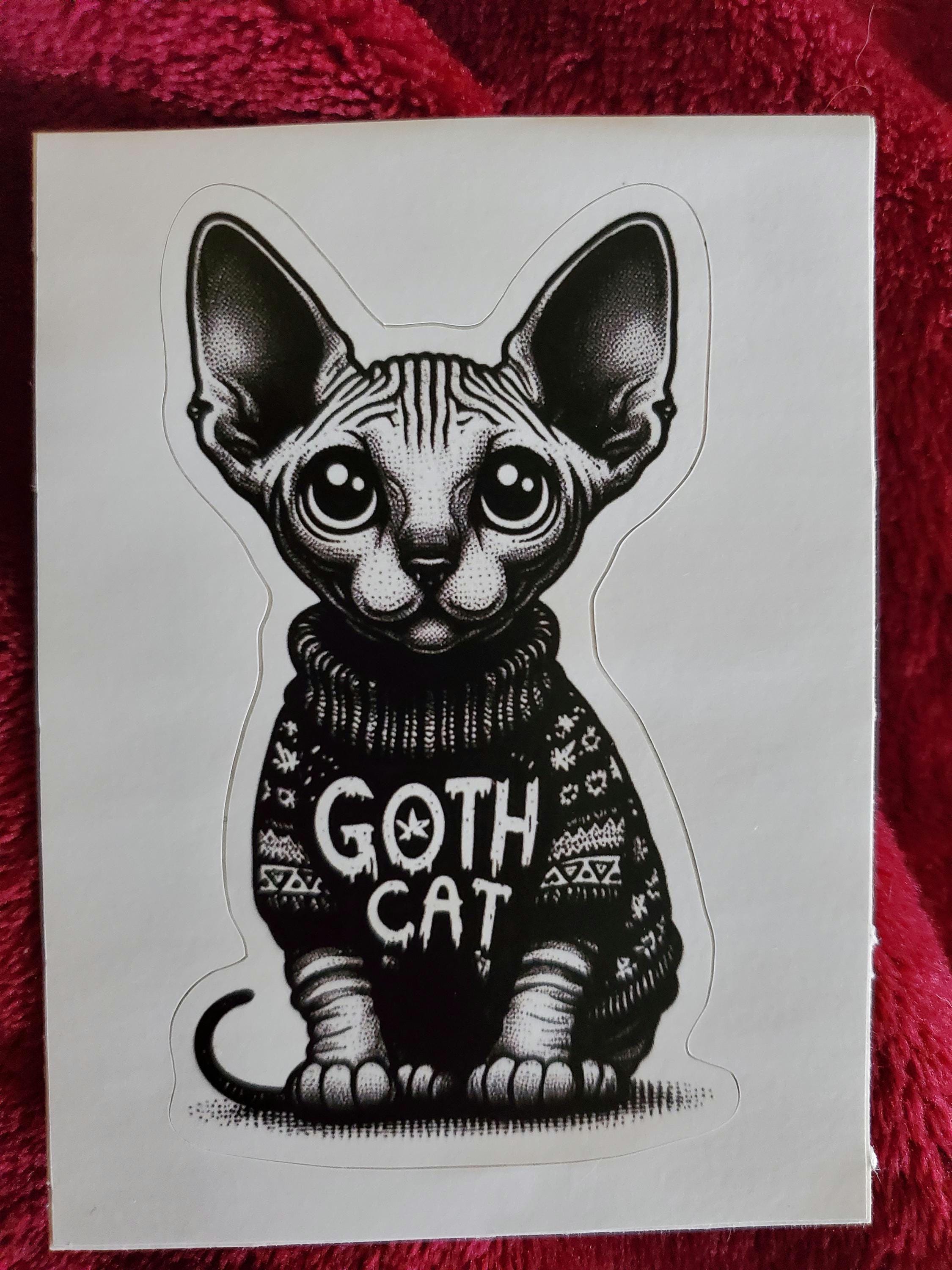 Sphynx Goth Cat Sticker Cute and Waterproof Decal for Water Bottles ...