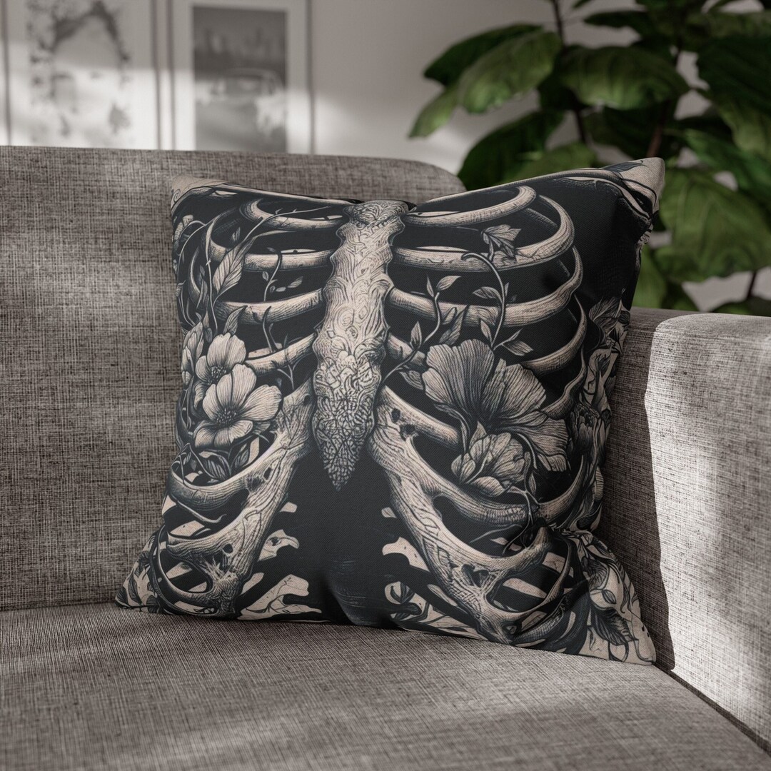 Floral Rib Cage Pillowcase Aesthetic Gothic Pillow Cover Indoor Home ...