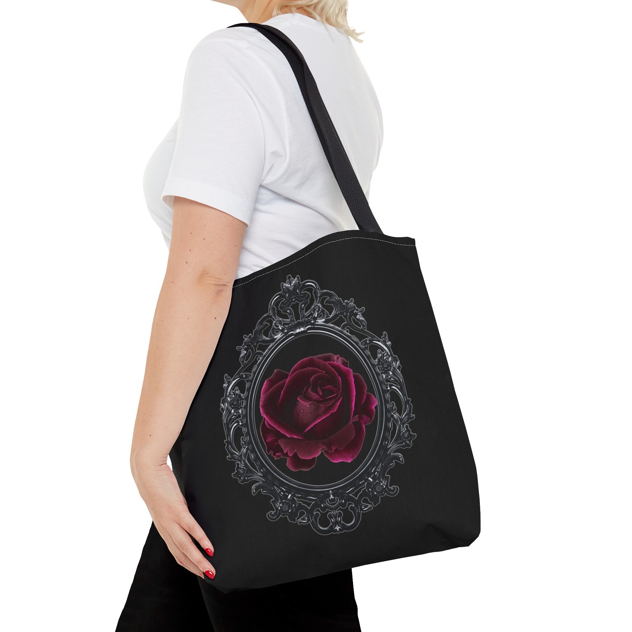 Gothic Rose Tote Bag Aesthetic Goth Bag Shoulder Bag Floral Tote Bag ...