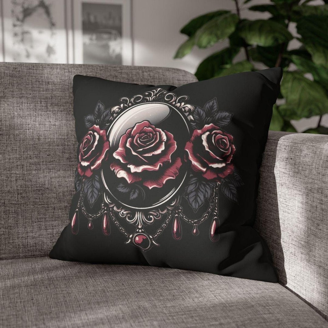 Gothic Roses Pillowcase Faux Suede Square Gothic Pillow Covers Romantic ...