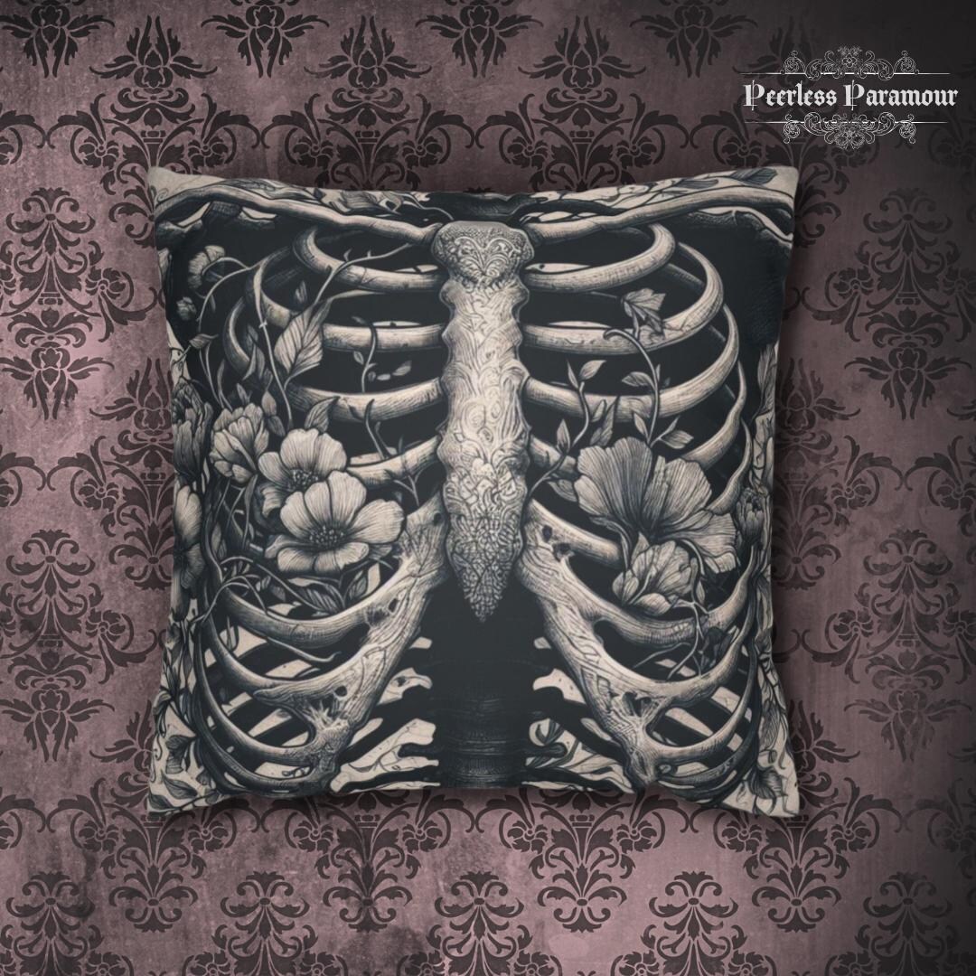 Floral Rib Cage Pillowcase | Aesthetic Gothic Pillow Cover | Indoor ...