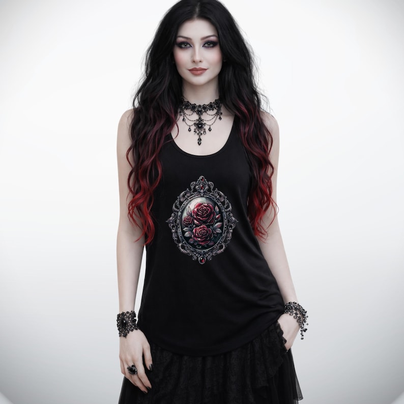 Gothic Rose Tank Top for Women, Dark Victorian Floral Shirt, Romantic ...