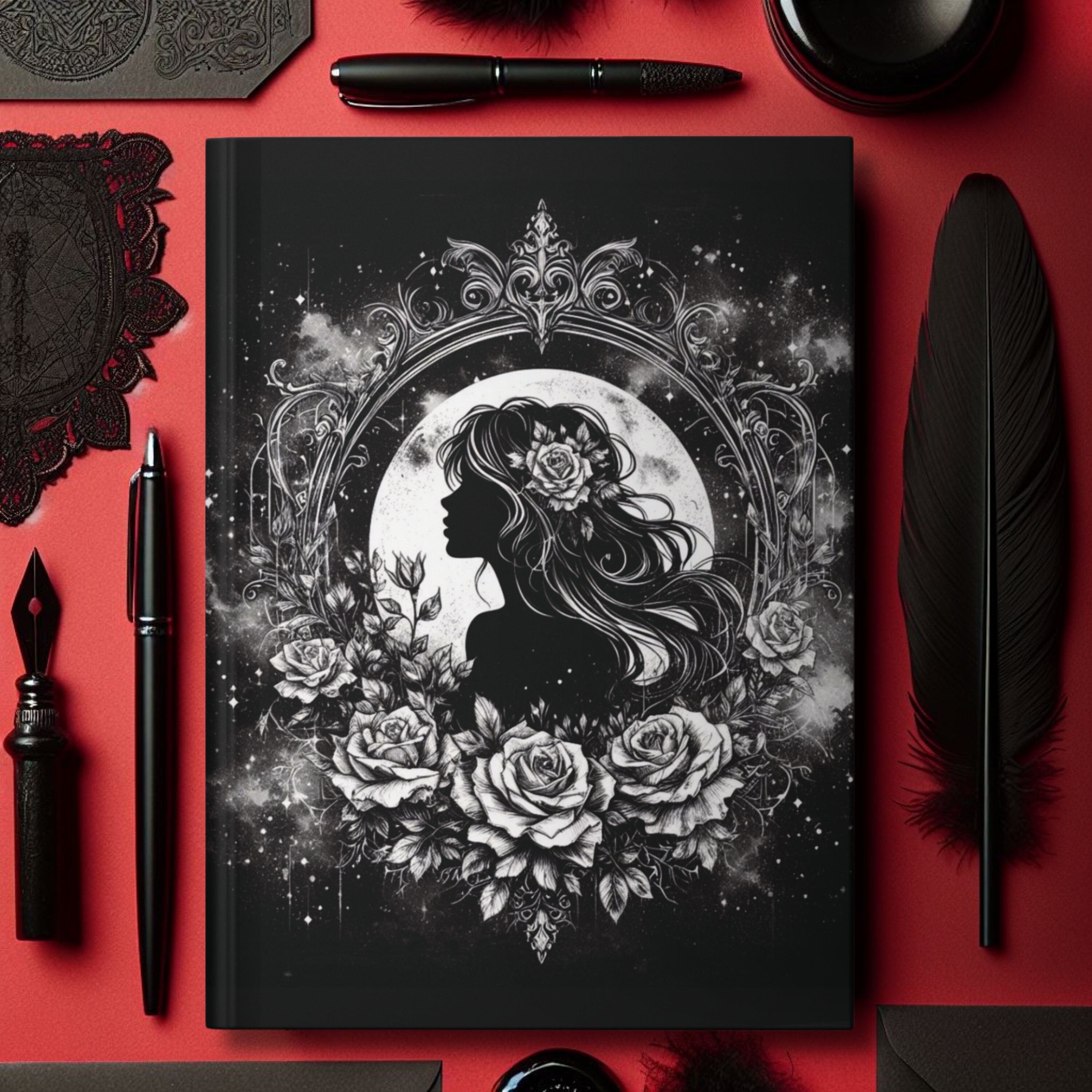 Romantic Floral Gothic Journal Female Silhouette Hardcover Notebook ...