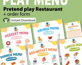 Pretend Play Restaurant Menu Printable, Kids Kitchen Play Menus, Kids ...