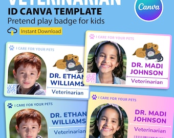 Customizable Vet Name Badge Veterinarian ID Card for Kids Pretend Play ...