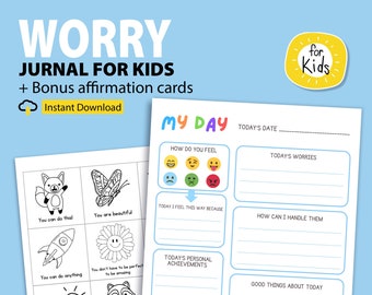 Anxiety Journal for Kids, Printable Worry Journal, Kids Mental Health ...