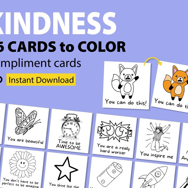 Mini Kindness Cards to Color Affirmation Cards Printable Kindness Cards ...