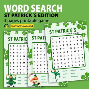 St. Patricks Word Search Printable, Word Search Puzzle St Patrick's, St ...