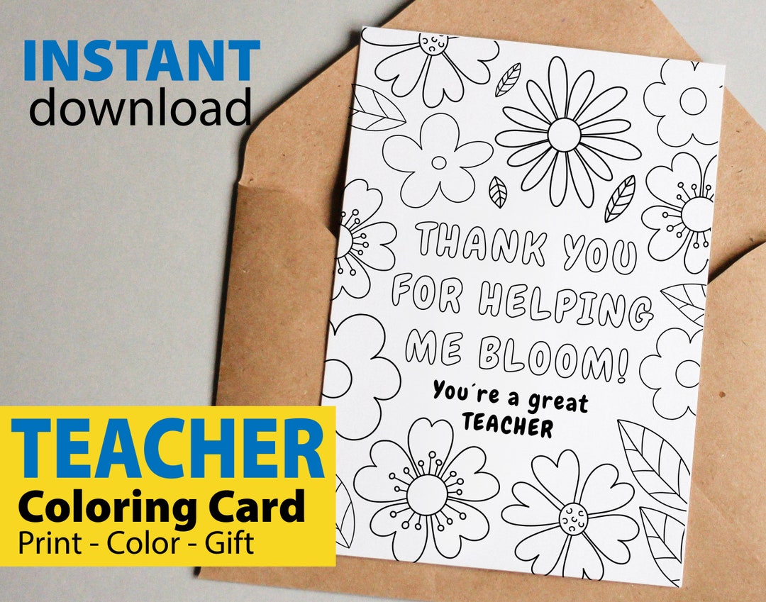 Teacher Appreciation Coloring Card Printable Teacher - Etsy
