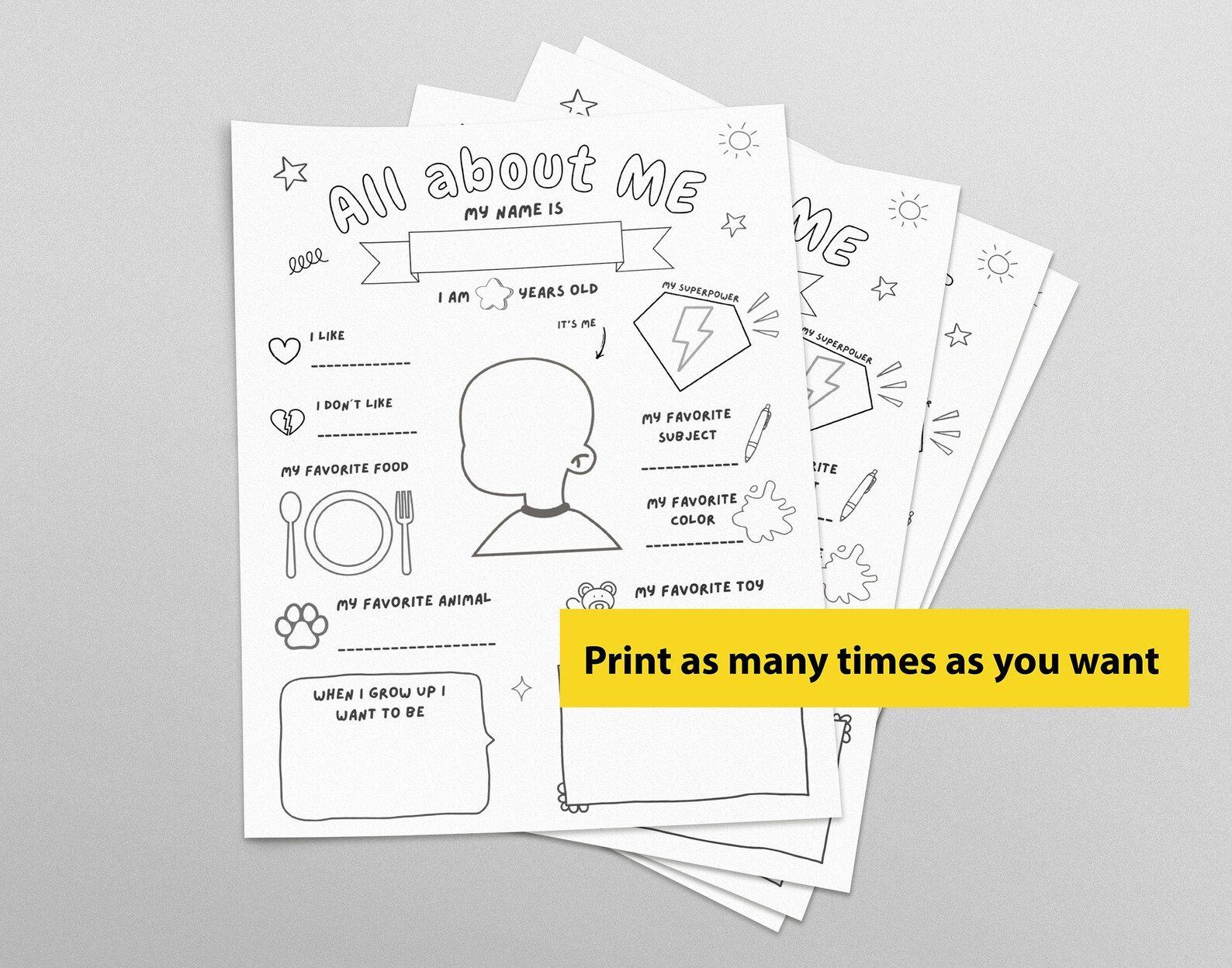 All About Me Coloring Worksheet for Kids, Yearly Questions Keepsake ...