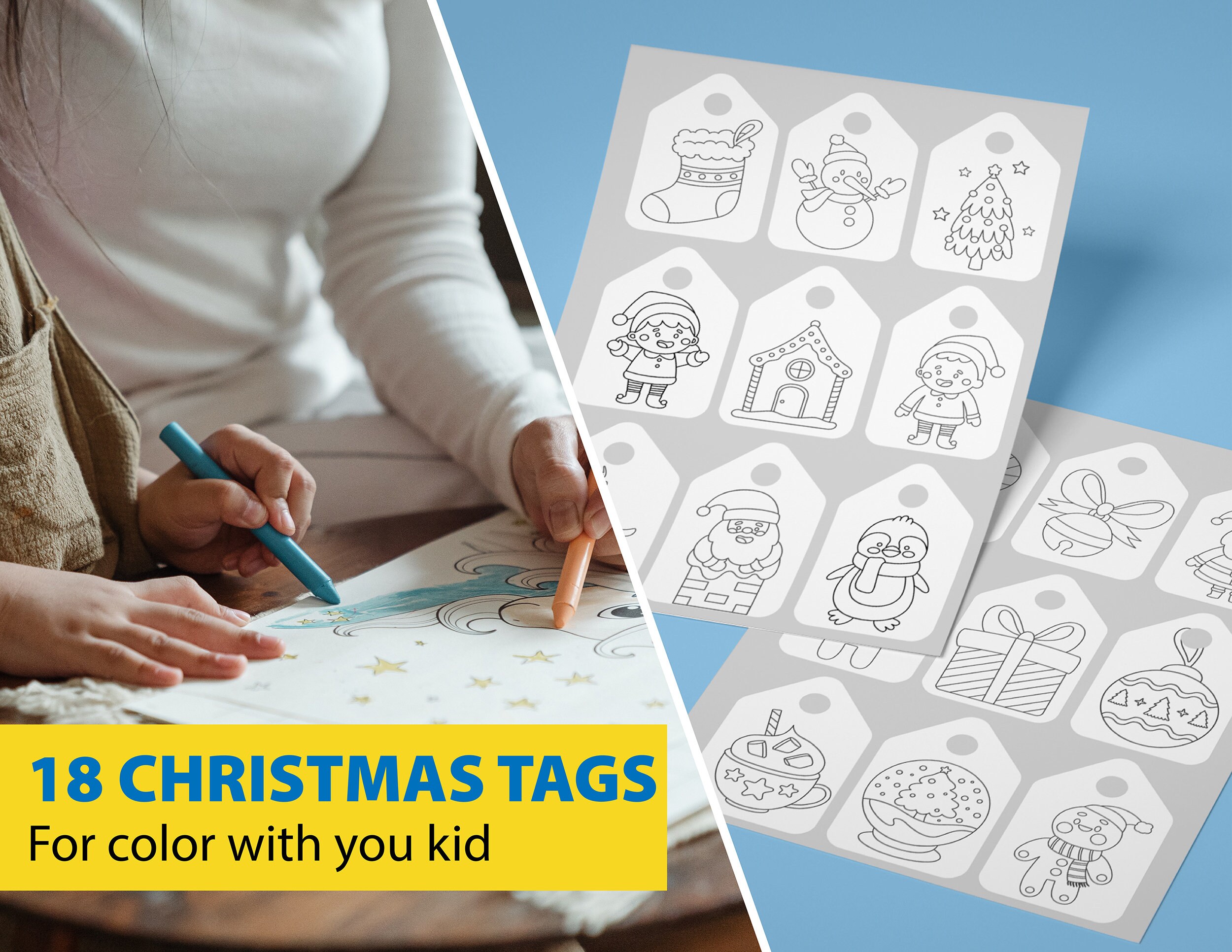 18 Coloring Christmas Tags Printable DIY Xmas Gift Labels - Etsy