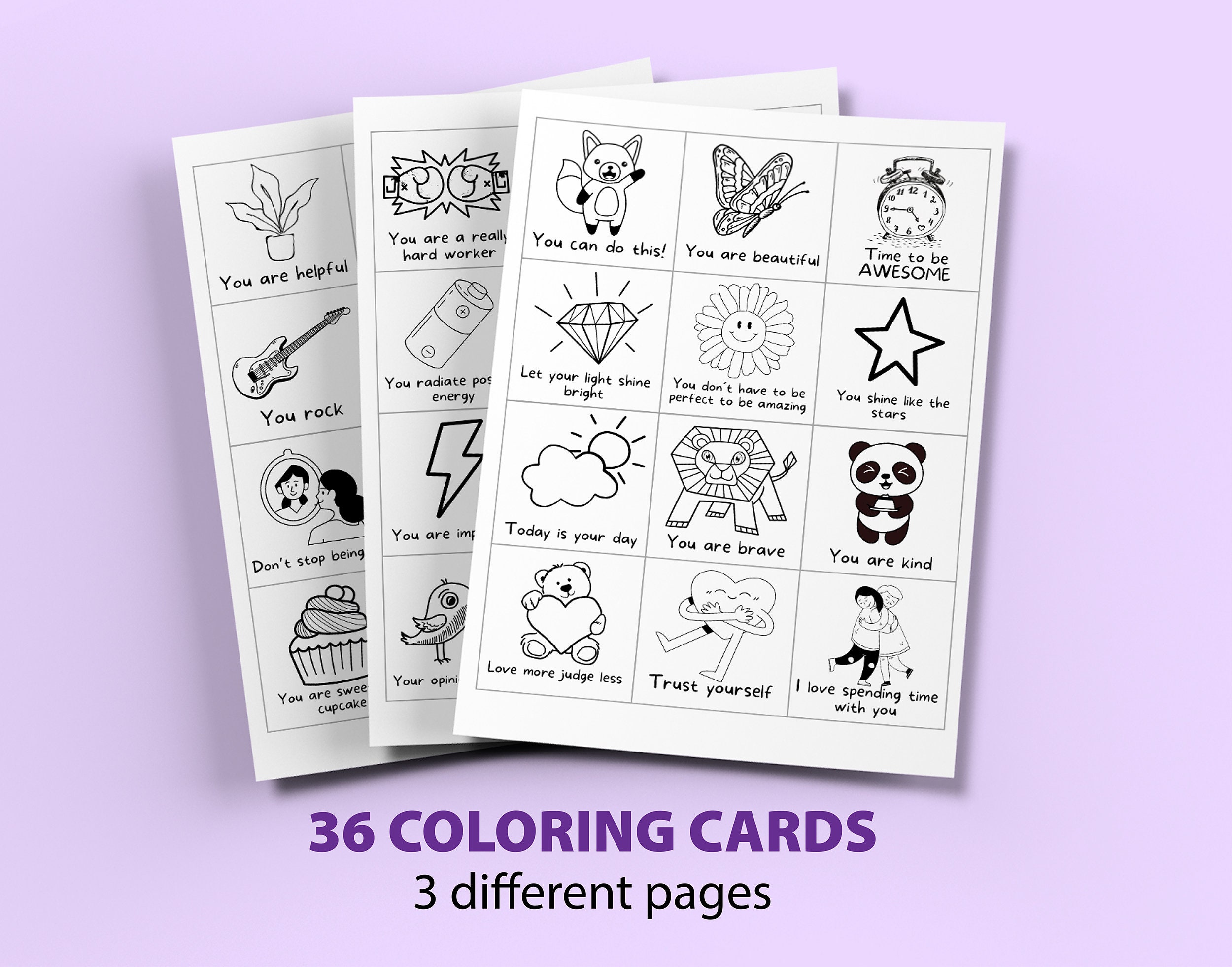 Kindness Coloring Cards for Kids: Printable Compliment Cards (PDF) - Etsy