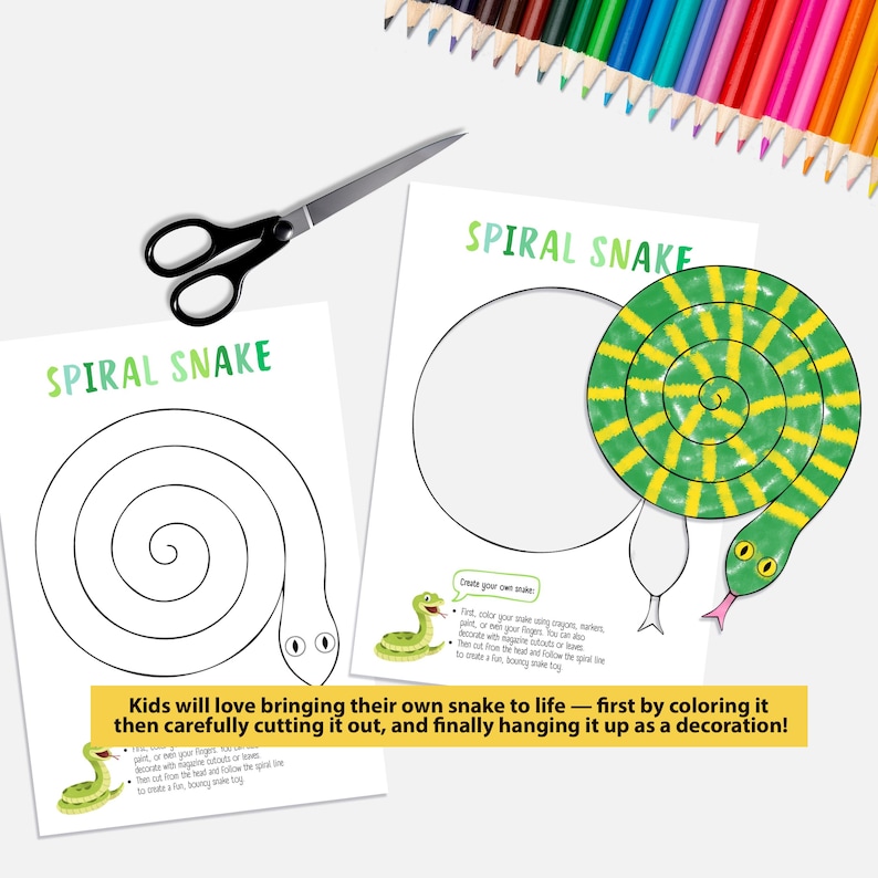 Snake Craft for Kids Printable, Coloring and Cutting Activity, Build a ...