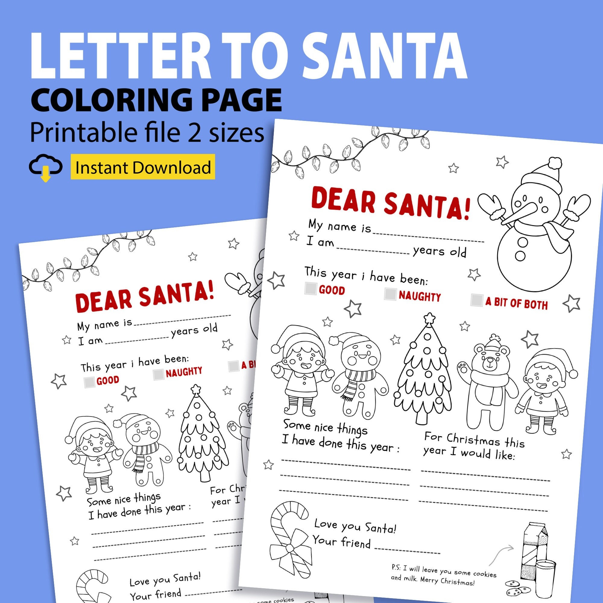 Letter to Santa Coloring Page PRINTABLE, Kids Letter to Santa Printable ...